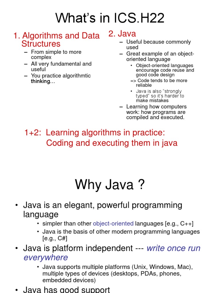 What's in ICS.H22: 2. Java 1. Algorithms and Data Structures | PDF | Method (Computer ...