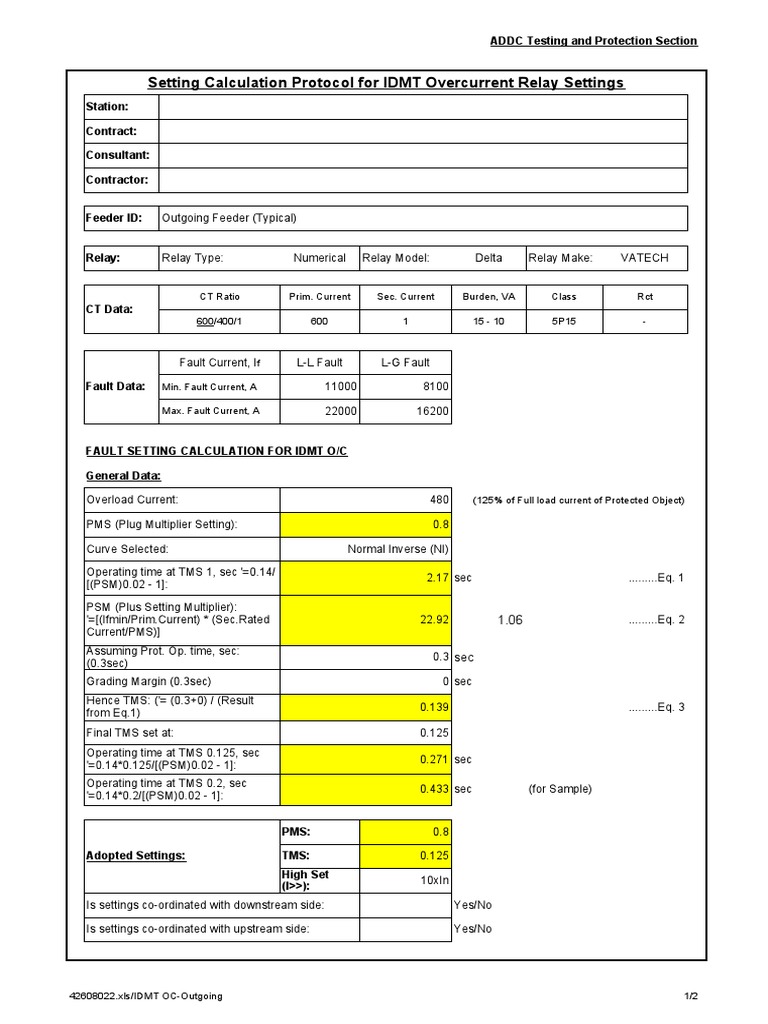 IDMT Relay Setting Calculation Guide | PDF | Electrical Engineering