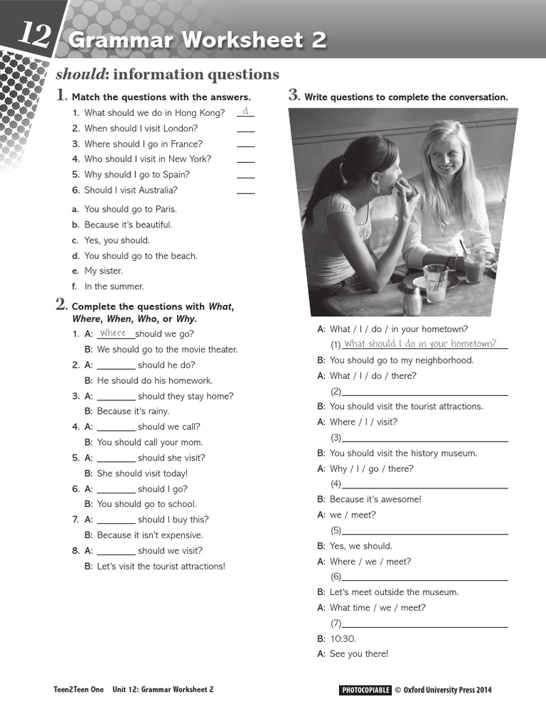 Grammar Worksheet 2:: Information Questions | PDF