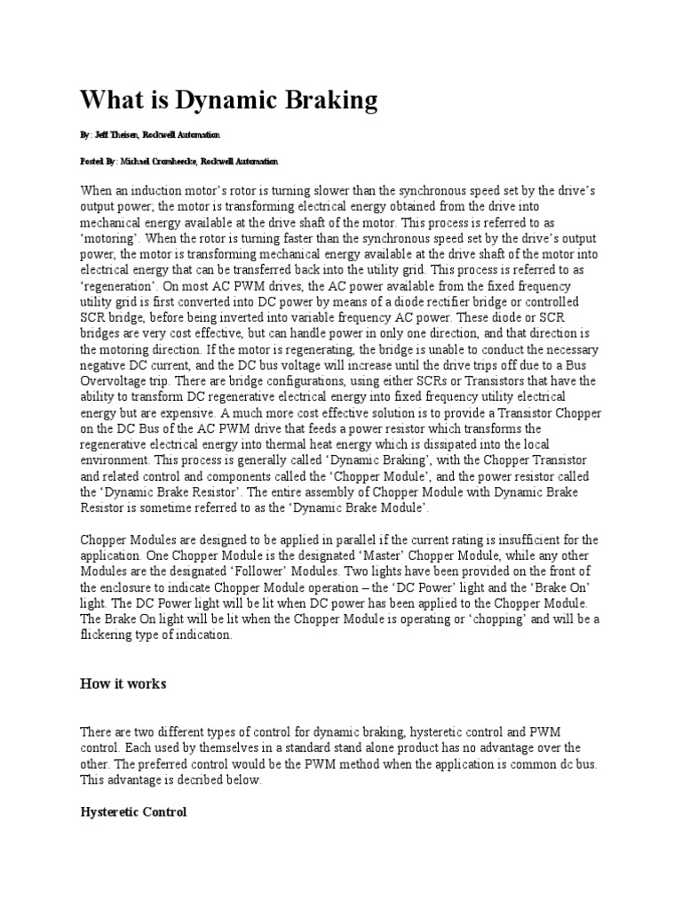 Understanding Dynamic Braking Systems | PDF | Electric Motor | Power ...
