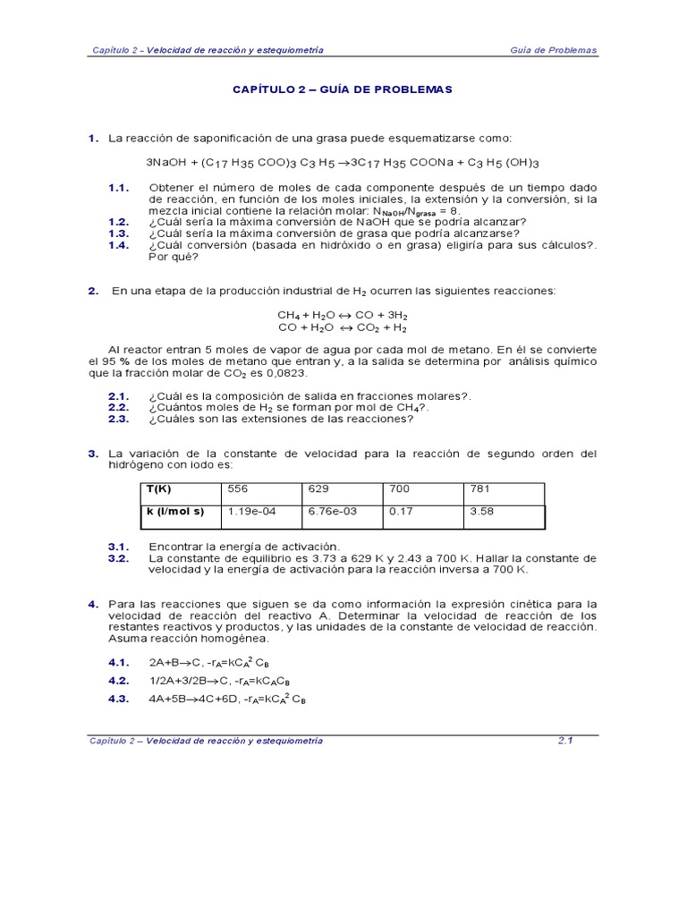Guia de Problemas - Capitulo 2 PDF | PDF | Equilibrio químico | Velocidad de reacción