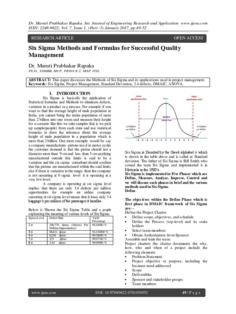 Six Sigma Methods and Formulas For Successful Quality Management | PDF ...