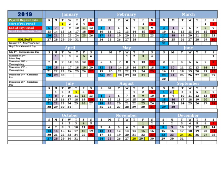 2019 Payroll Calendar and Deadlines | PDF | Observances | Holidays