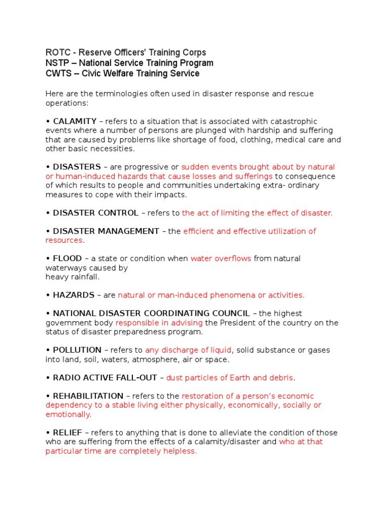 Key terms for disaster response and rescue operations | PDF