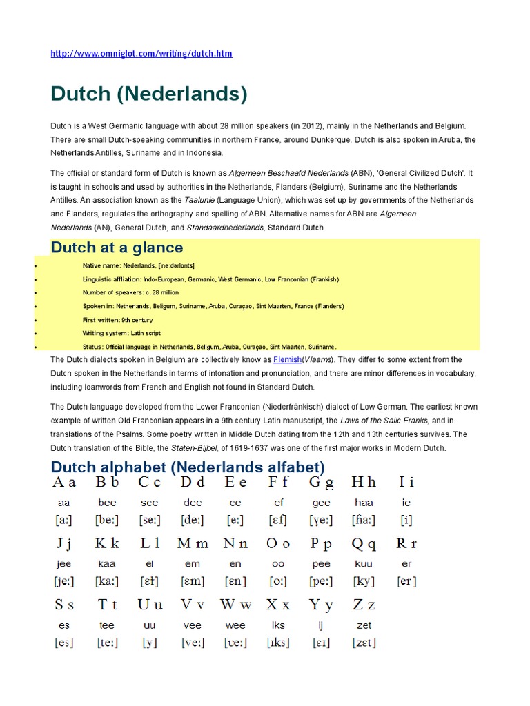 Dutch (Nederlands) : Dutch at A Glance | PDF | German Language | Languages