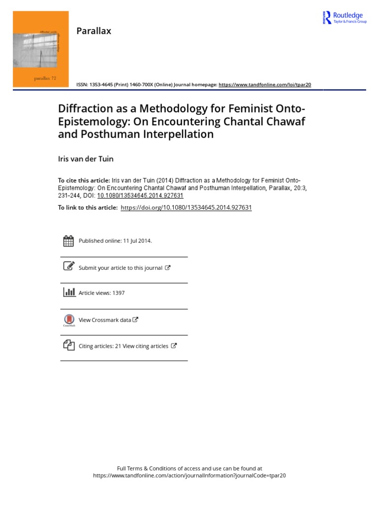 Diffraction As A Methodology For Feminist Onto Epistemology On ...