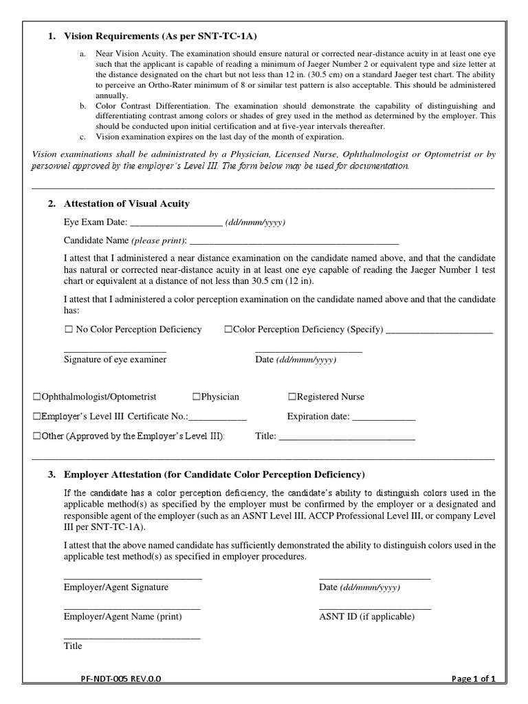 Requirements and Documentation for Visual Acuity Examinations as per ...
