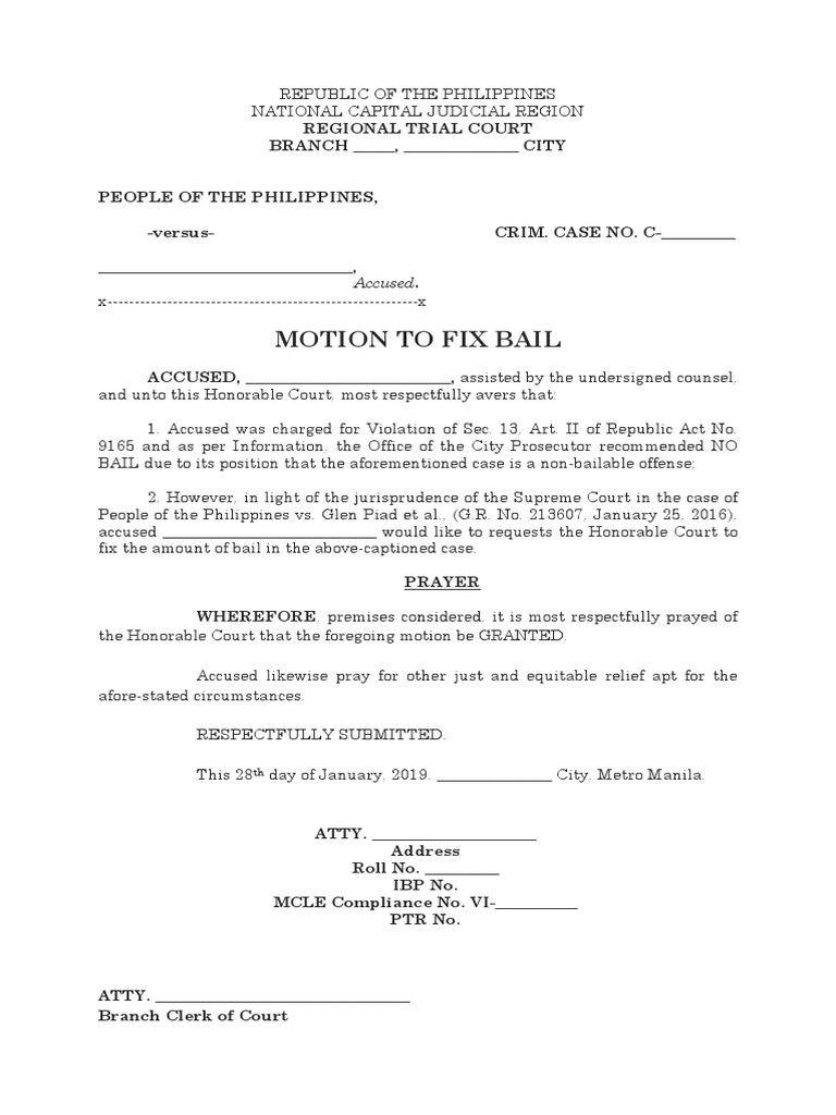 Motion To Fix Bail-Format | PDF