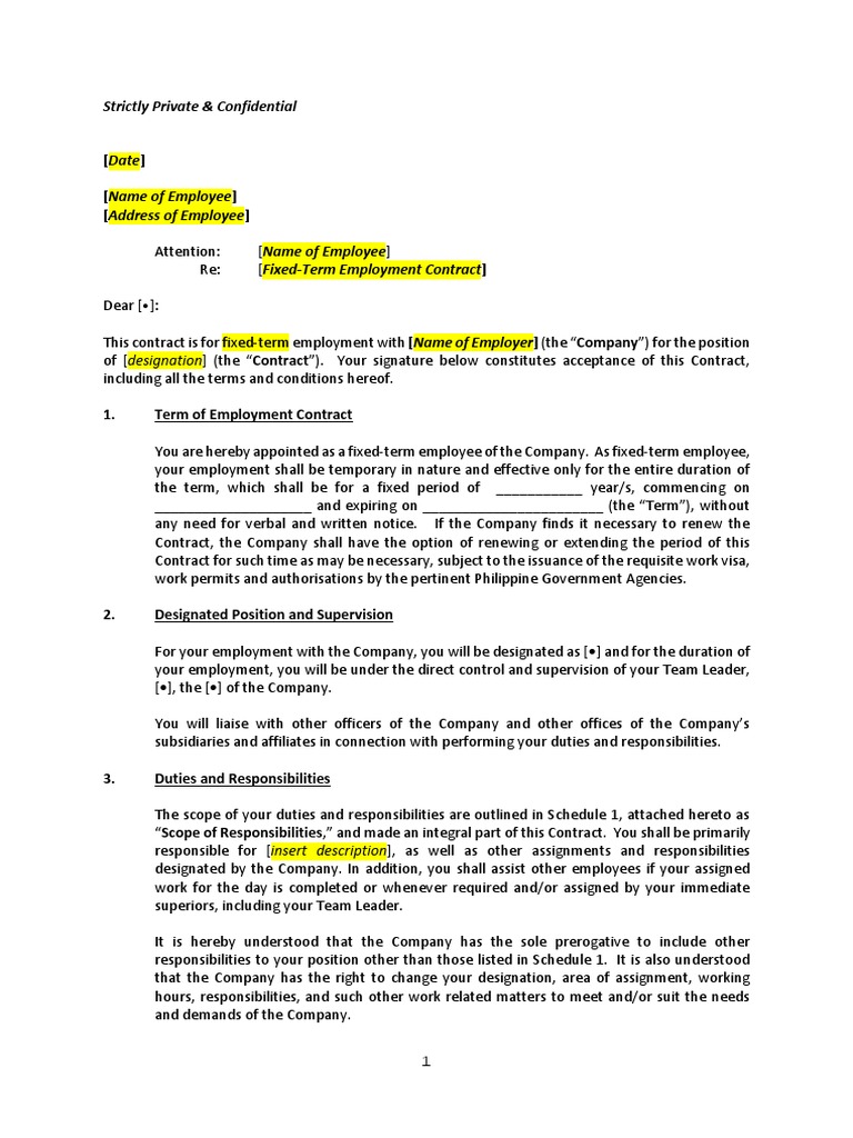 Fixed-Term Employment Contract Template | PDF | Personally Identifiable ...