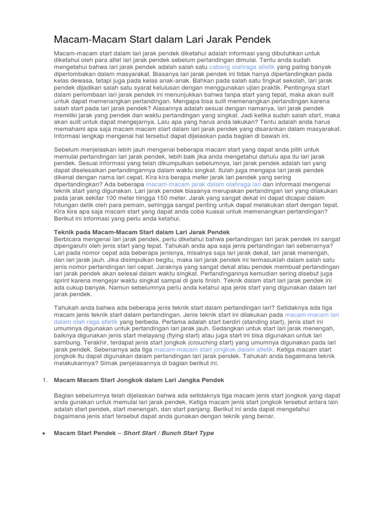 Macam-Macam Start Lari Jarak Pendek | PDF
