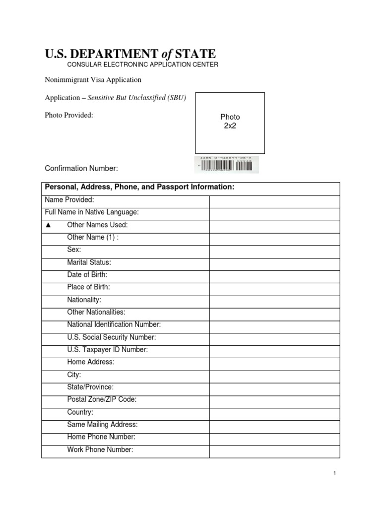 Ds 160 Us Visa Application | PDF | Travel Visa | Passport