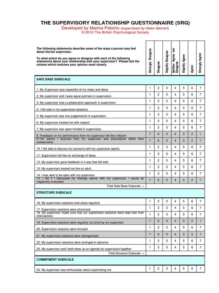 The Supervisory Relationship Questionnaire (SRQ) | PDF | Emergence ...