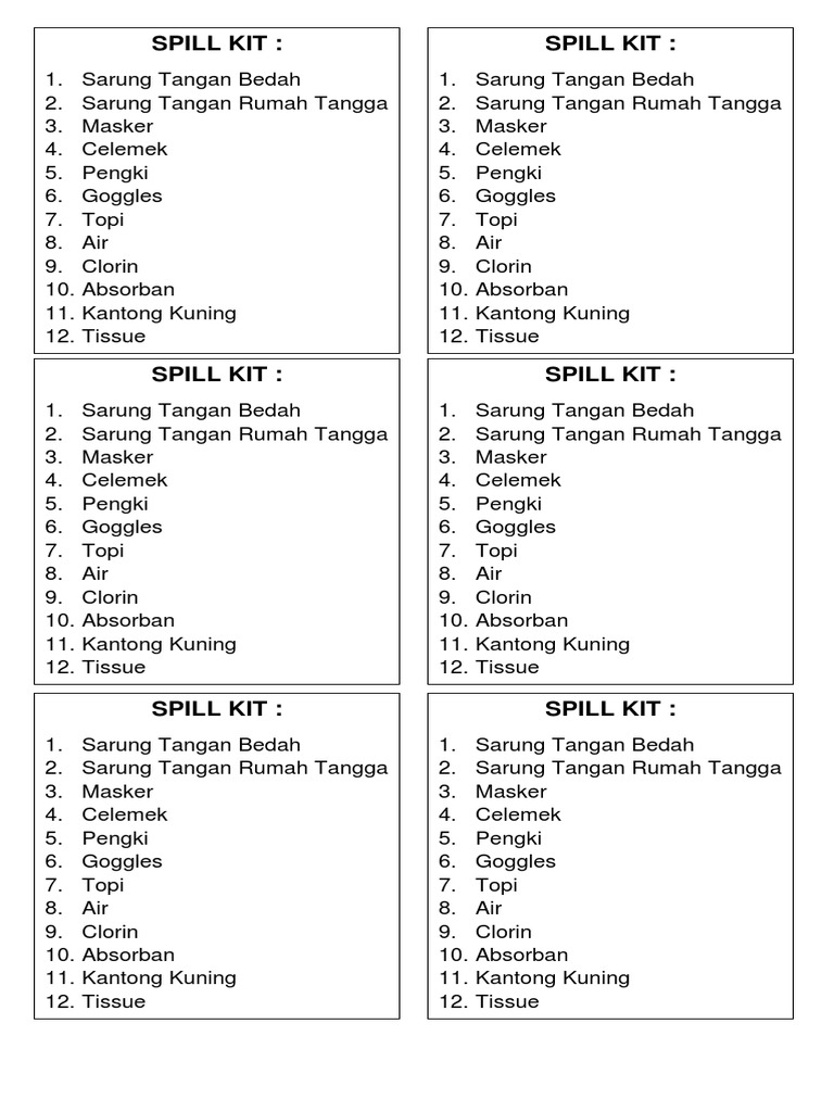 Essential Spill Kit Components List | PDF