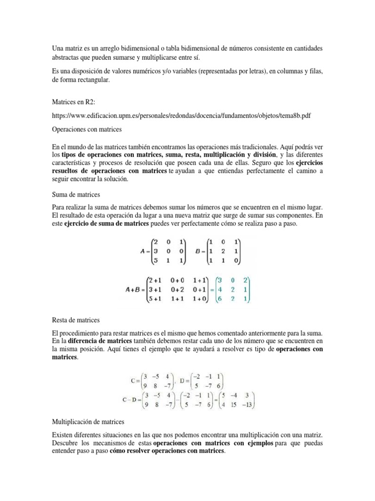Matrices | PDF | Matriz (Matemáticas) | División (Matemáticas)