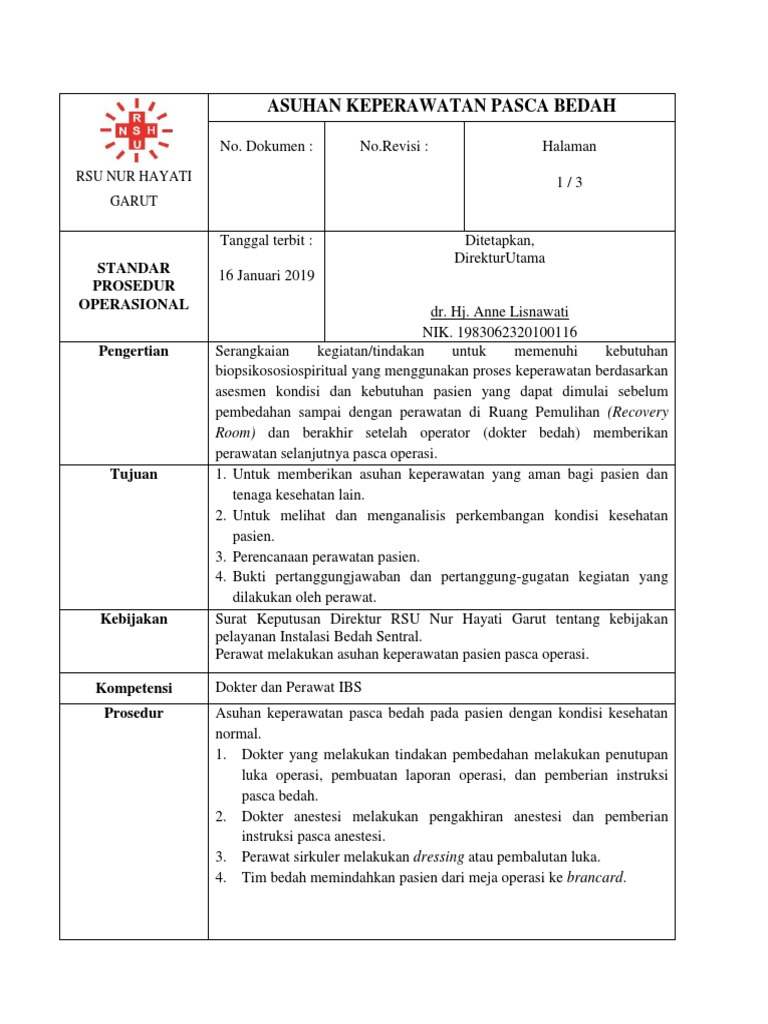 SPO Asuhan Keperawatan Pasca Bedah | PDF | Kesehatan Holistik | Sains & Matematika