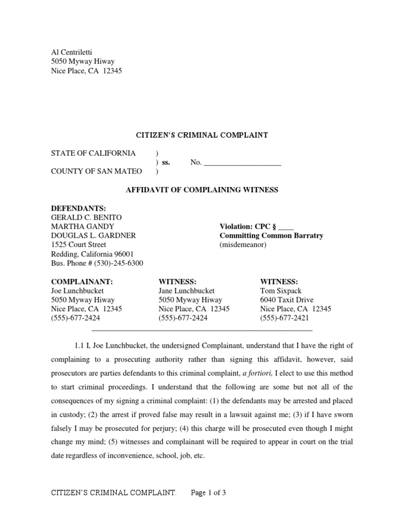 Citations Criminal Complaint | PDF | Prosecutor | Arrest