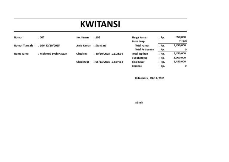 Kwitansi Hotel | PDF