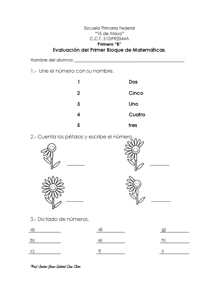 Examen De Matematicas 1er Grado