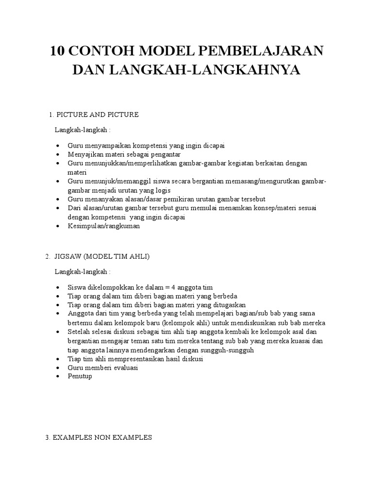 10 Contoh Model Pembelajaran Dan Langkah | PDF