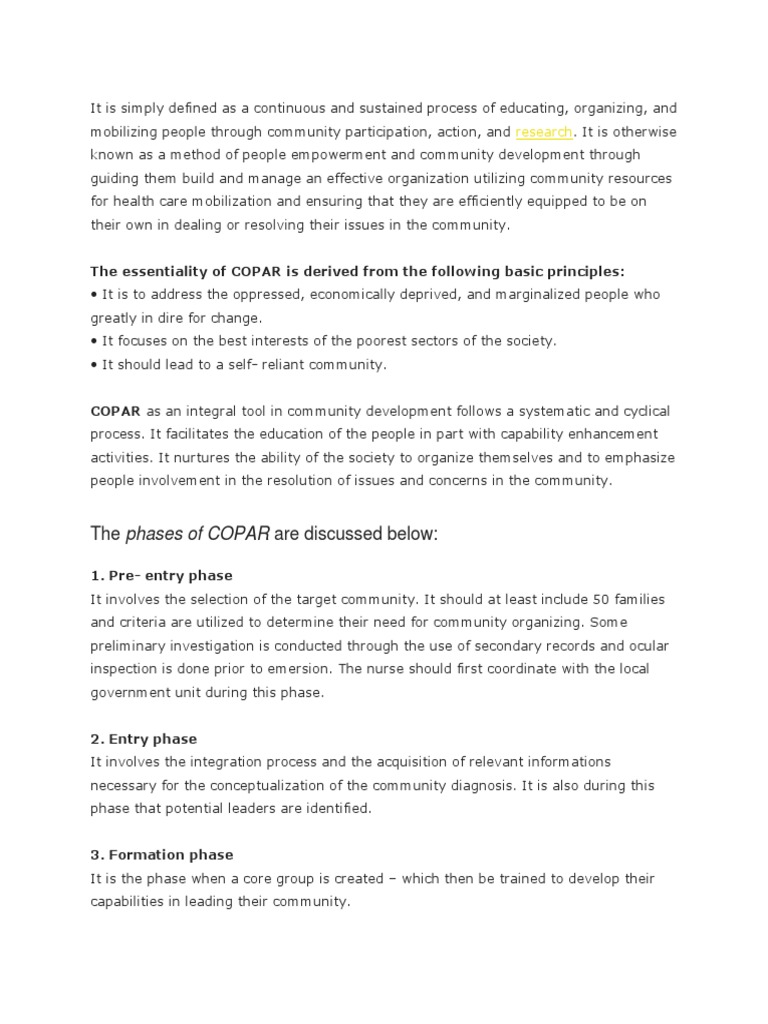 The Phases of COPAR Are Discussed Below | PDF | Community | Health Care