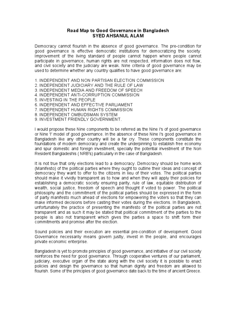 Road Map To Good Governance in Bangladesh | PDF | Good Governance ...