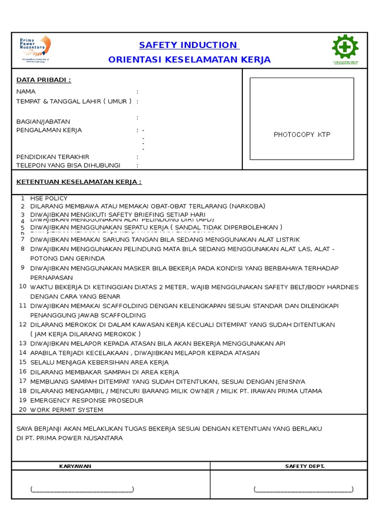 Form Safety Induction | PDF