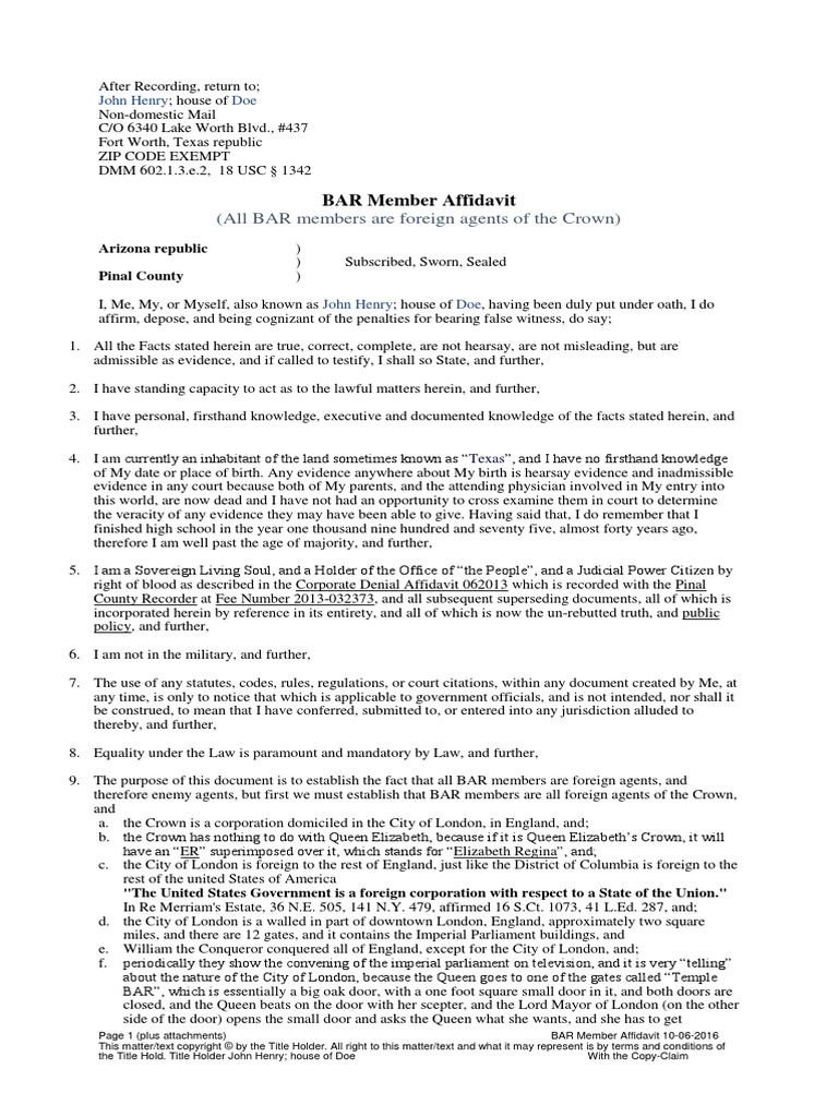 BAR Member Affidavit 3-09-2018 | PDF | Common Law | Government Information