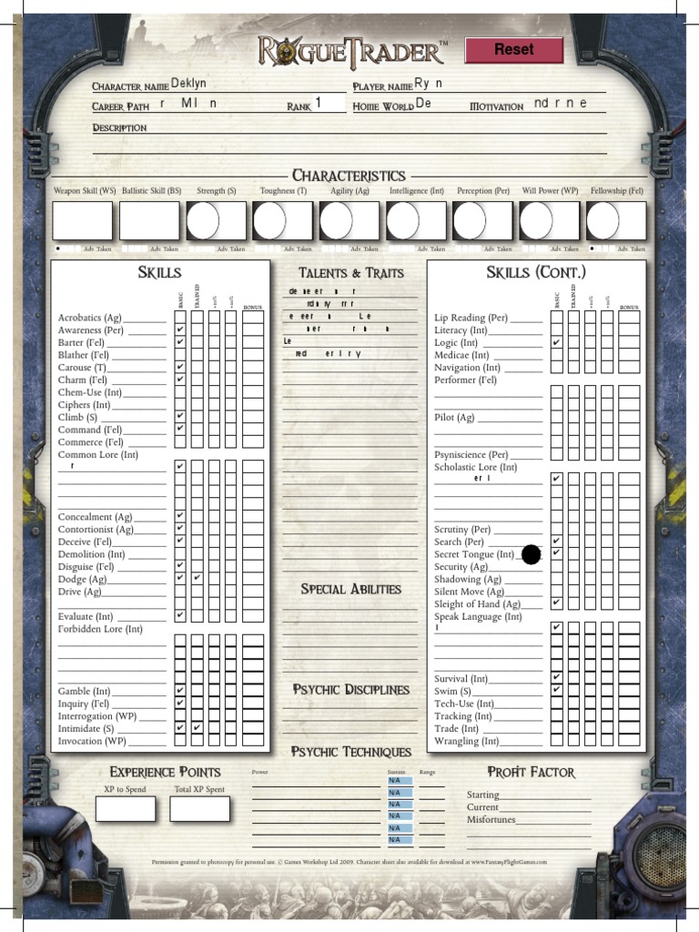 RT Character Sheet | PDF | Leisure