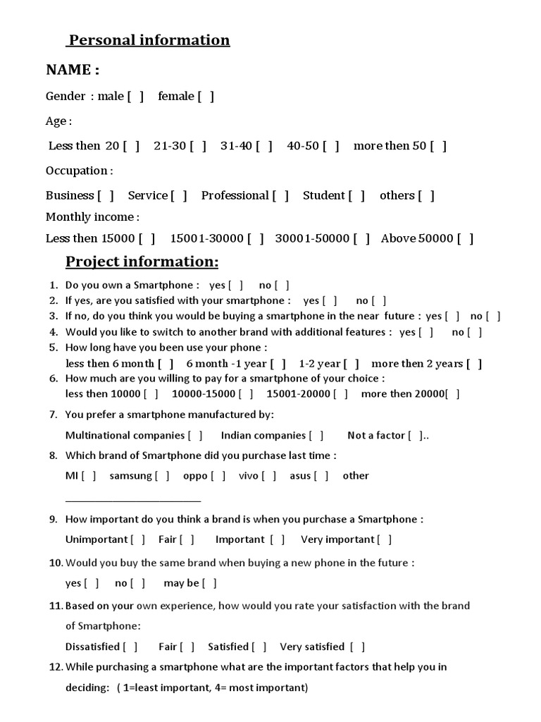 Questionnary For The Project | PDF