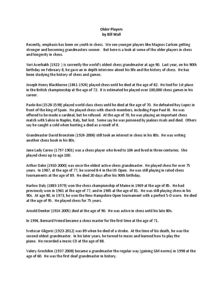 Older Players by Bill Wall | PDF | Chess | Chess Olympiad Competitors