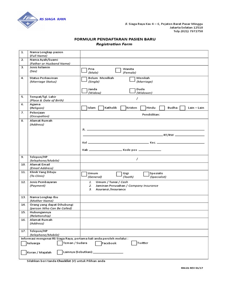 Formulir Pendaftaran Pasien Baru | PDF