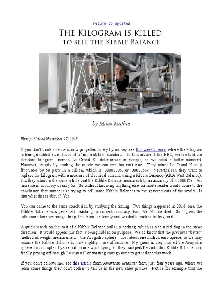 The Kilogram Is Killed: To Sell The Kibble Balance | PDF | Kilogram ...