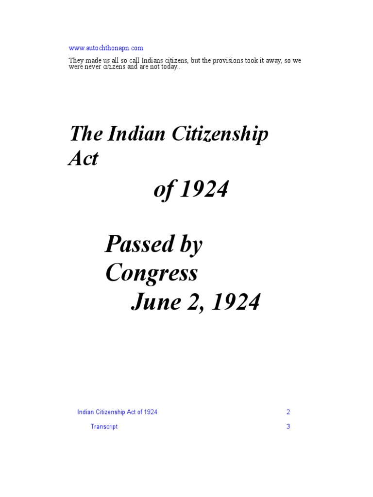 Indian Citizen Act 1924 | PDF | United States Congress | American ...