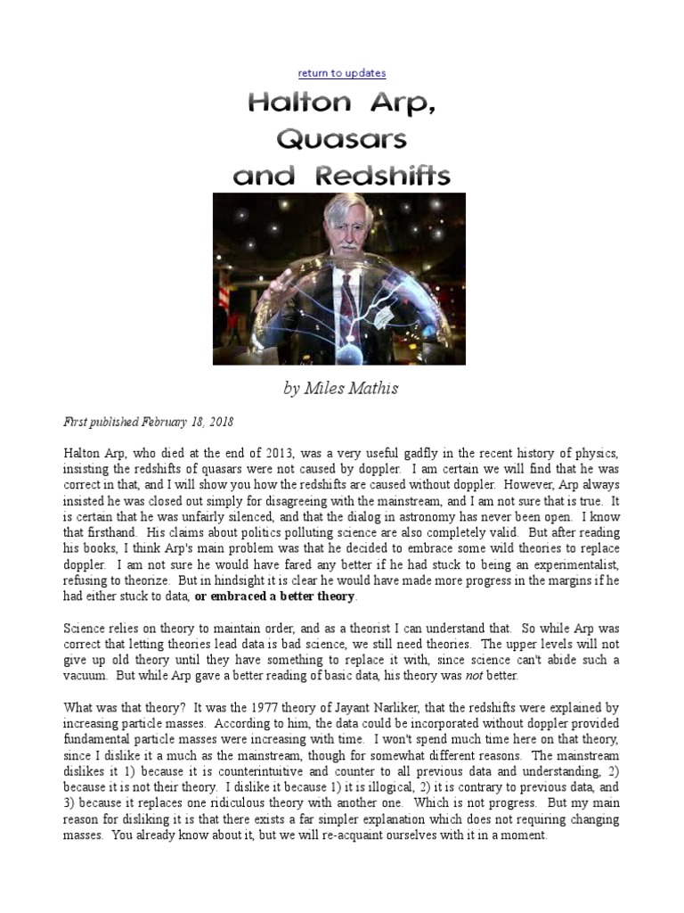 Halton Arp, Quasars and Redshifts by Miles Mathis | PDF | Photon ...