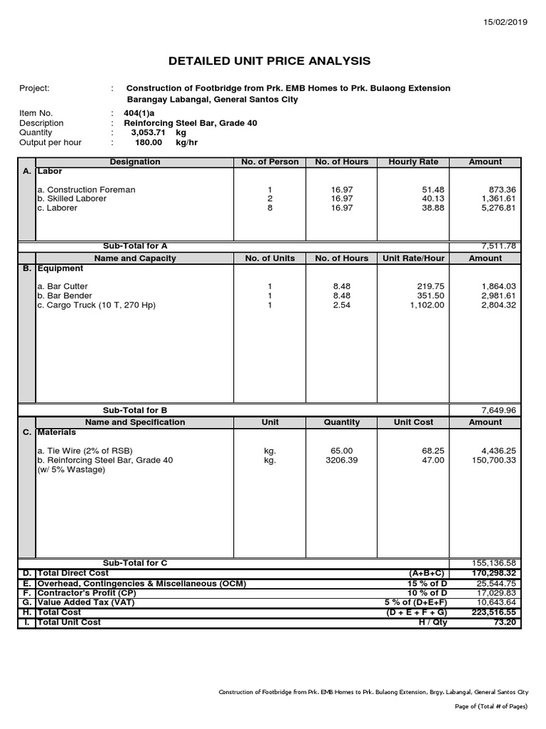 Detailed Unit Price Analysis | Download Free PDF | Business | Economies