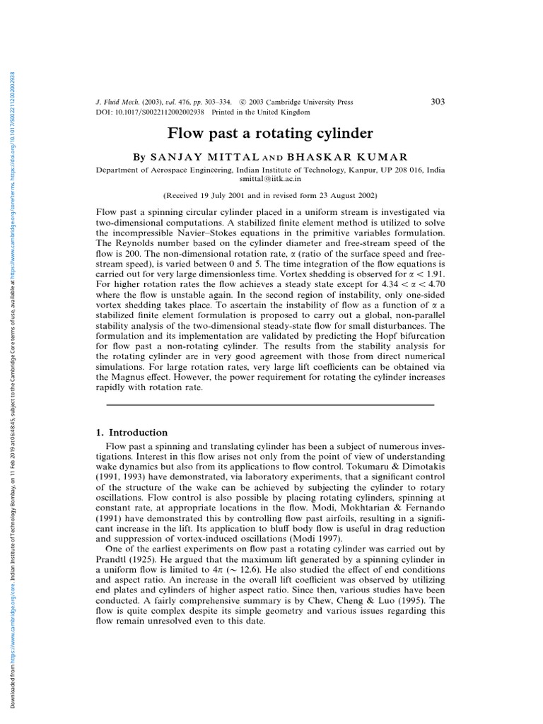 Flow Past A Rotating Cylinder | PDF | Lift (Force) | Vortices