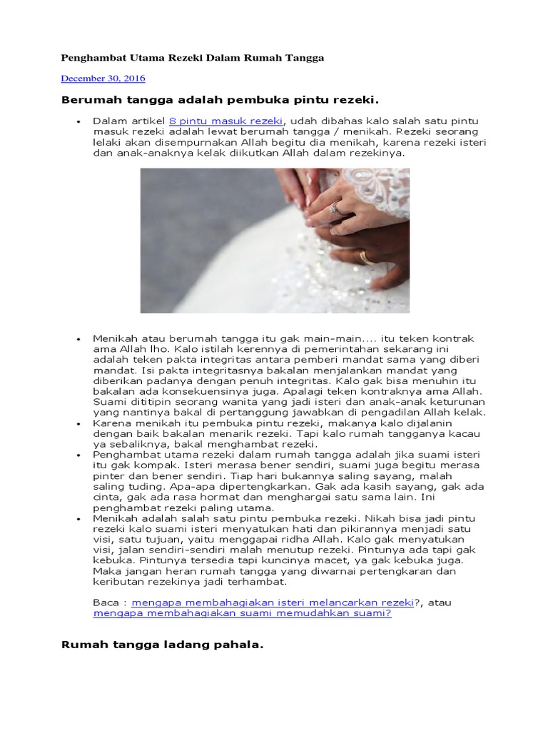 Penghambat Rezeki dalam Rumah Tangga | PDF | Gaya Hidup