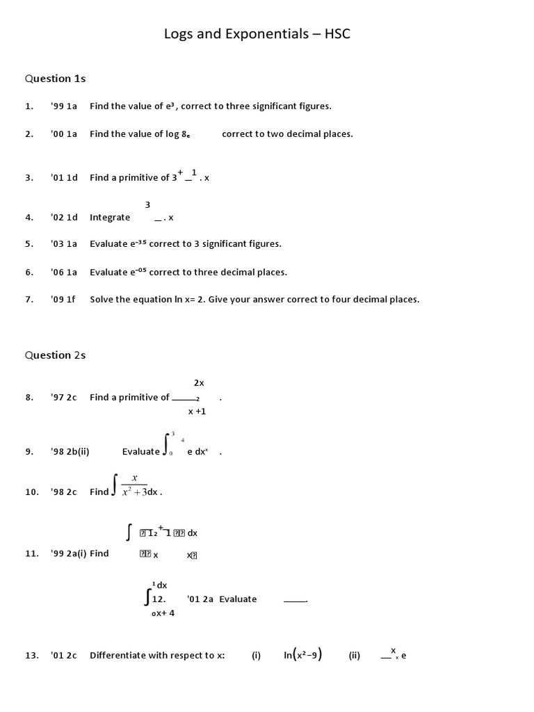 10 - Logs and Exponentials | PDF | Logarithm | Tangent