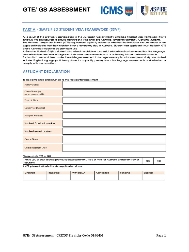 Genuine Temporary Entrant (GTE) Assessment | Travel Visa | Passport