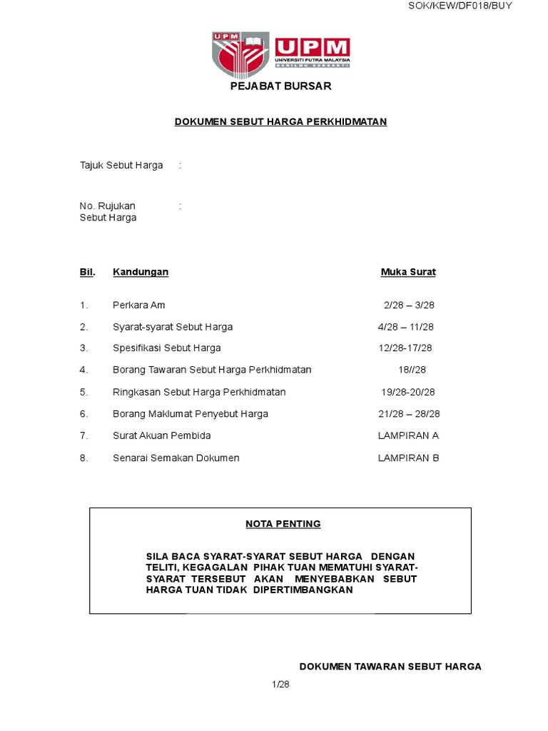 PJBUR Dokumen Sebut Harga Perkhidmatan-GST | PDF