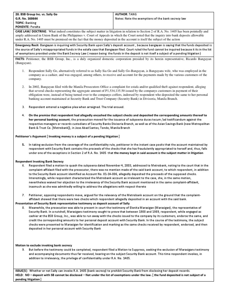 BSB Group Vs Sally Go | PDF | Lawsuit | Deposit Account