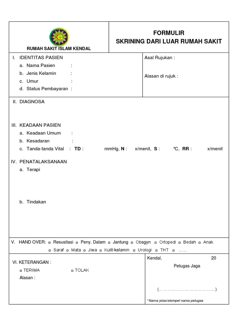 Form Skrining Dari Luar Rumah Sakit | PDF