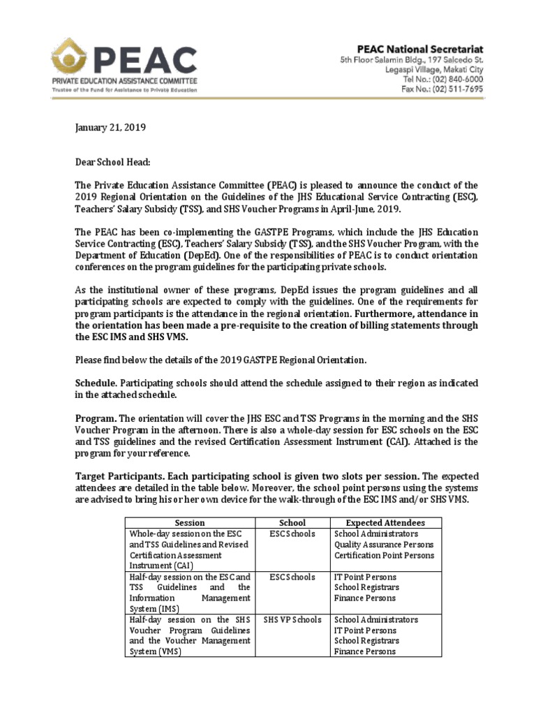 Details on the 2019 Regional Orientation for the Guidelines of the JHS Educational Service ...
