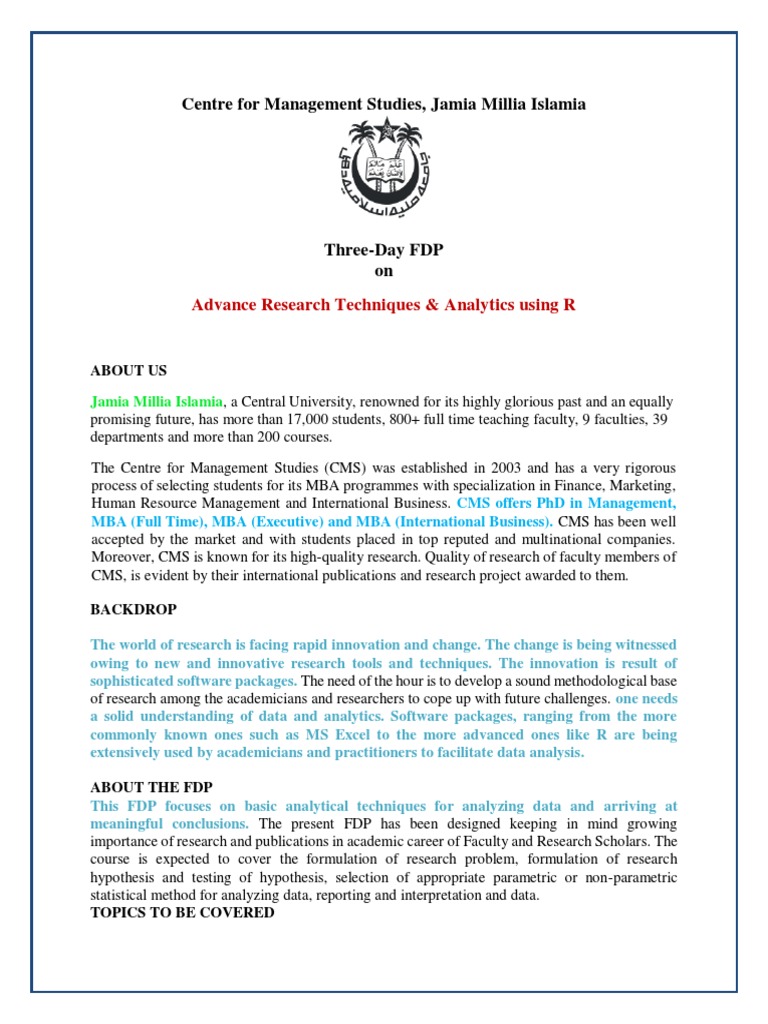 FDP Cms 2019february19 21 Brochure | Download Free PDF | Data Analysis | Analytics