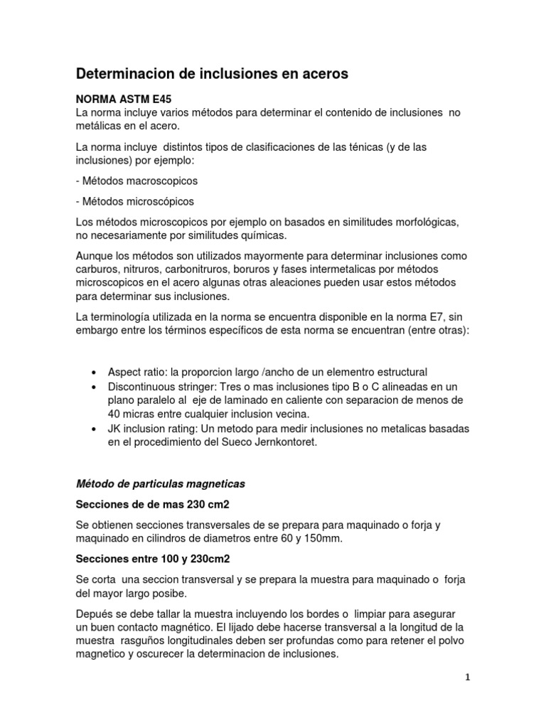 Análisis de Inclusiones en Aceros ASTM E45 | PDF | Tratamiento a base ...