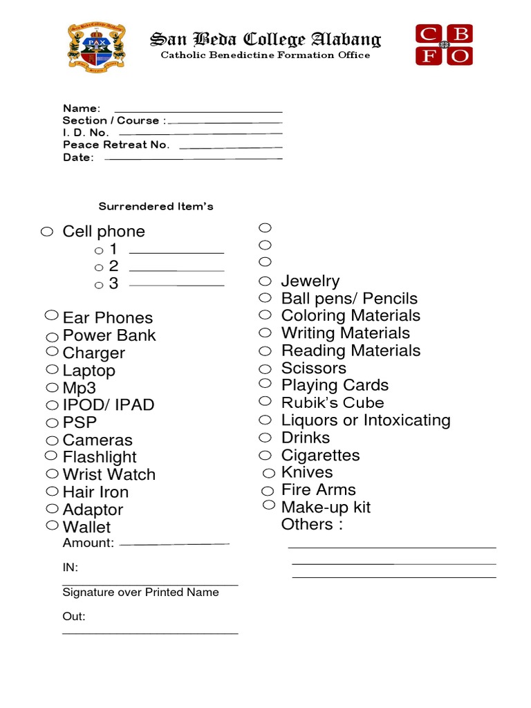 Surrendered Items List | PDF