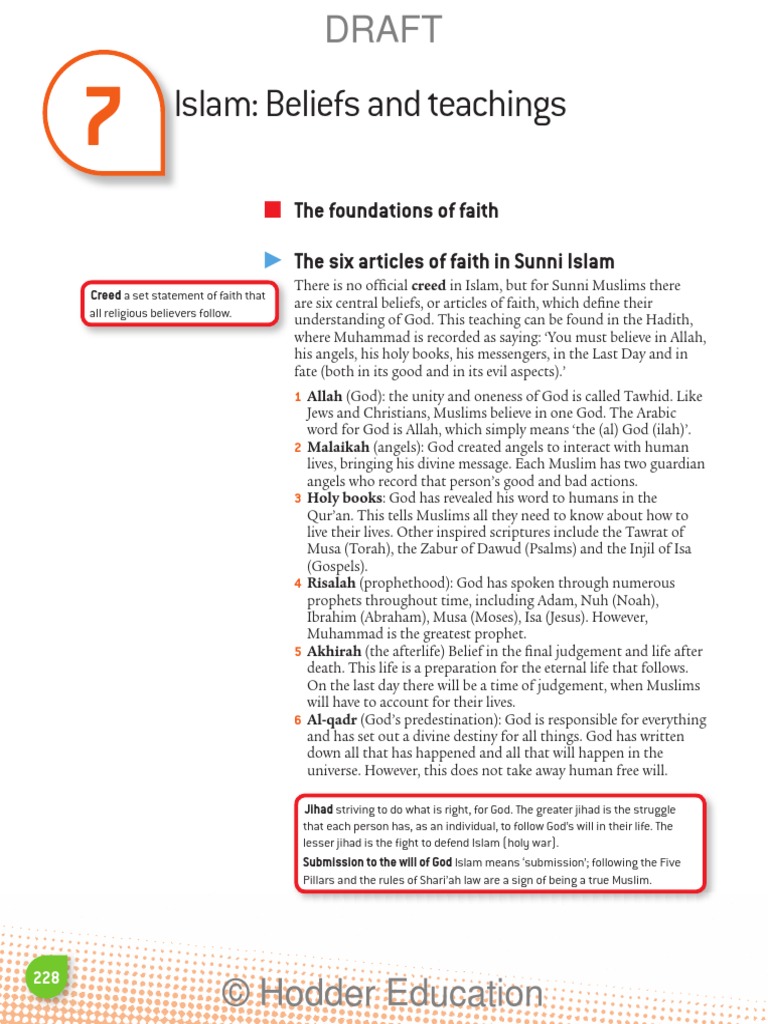 Chapter 7 Islam Beliefs and Teachings Sample Material | PDF | Prophets ...