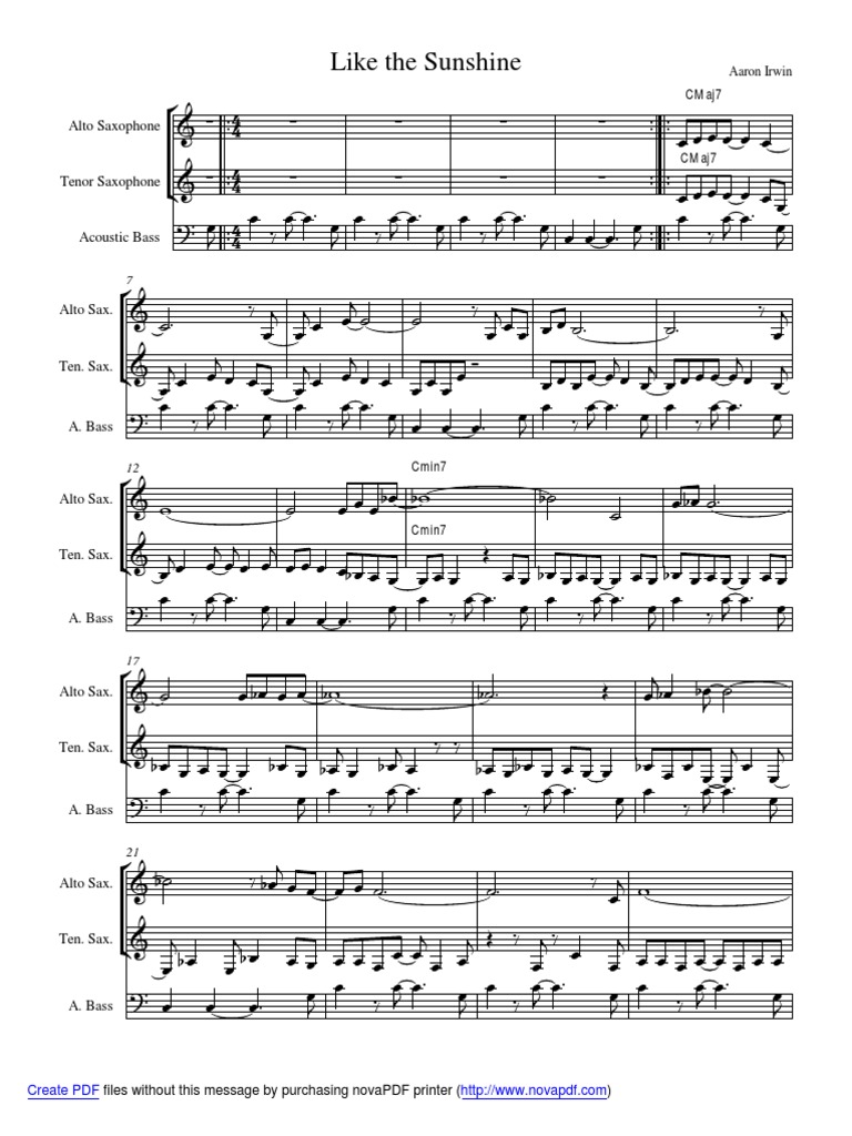 Aaron Irwin Like The Sunshine NG | PDF | Saxophone | African American Music