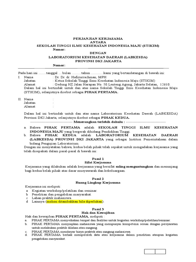 Kerjasama STIKIM dan LABKESDA DKI | PDF