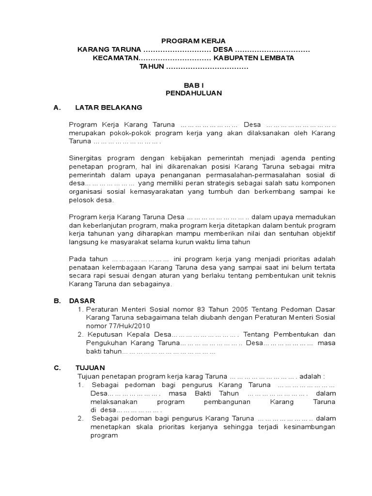 Contoh Isi Program Kerja Karang Taruna | PDF